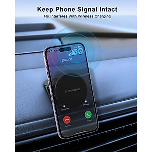 SUPERONE for MagSafe Car Mount, Strong [Never Drop] Magnetic Phone Holder for Car Dash, HandsFree 360° Rotation Phone Mount [Strongest 3M Adhesive] for iPhone 15 14 13 12 & MagSafe Case - Black