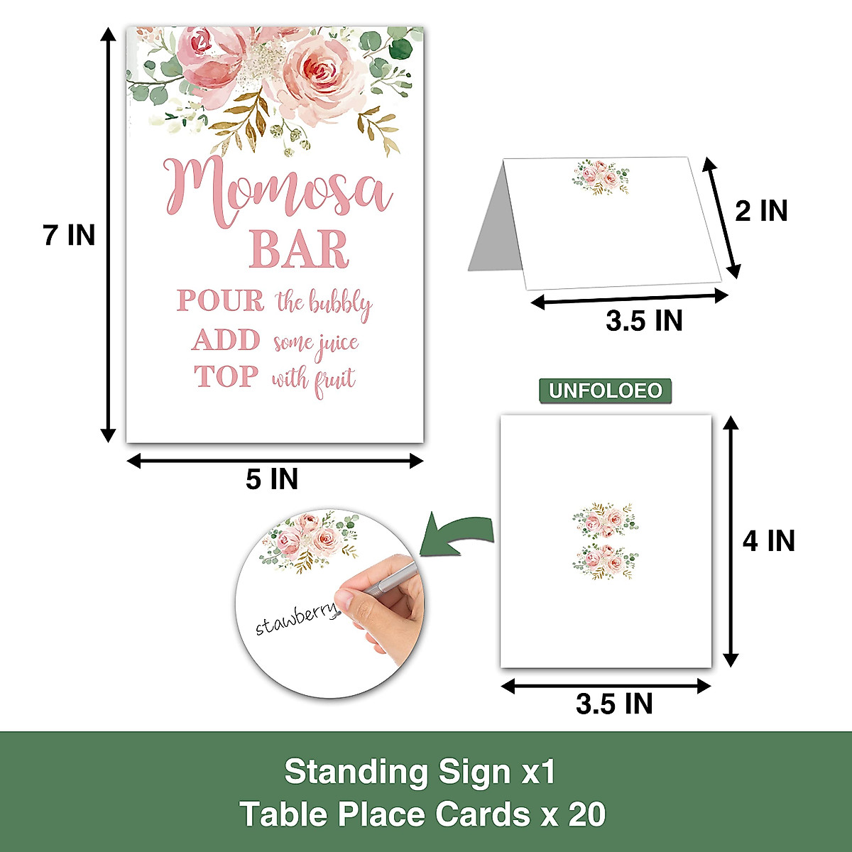 Momosa Bar Supplies Kit - Floral Momosa Bar Sign - Blush Pink Table Place Cards - Bridal Shower, Graduation Party, Bubbly Bar, Mimosa Bar, Birthday Brunch, Engagement Party Decor(01)