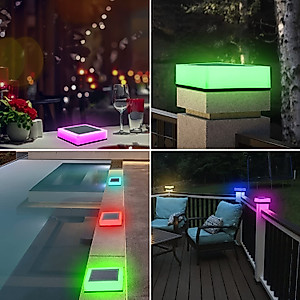 T-SUN Solar Post Caps Lights, RGB Changing Color Solar Post Lights Outdoor, IP67 Waterproof Solar Powered Fence Lights Deck Post Cap Lights for Garden Fence Patio