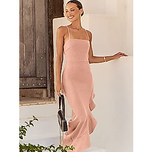 ANRABESS Women's Spaghetti Strap High Slit Bodycon Wedding Guest Dress Semi Formal Dresses A860-qianfen-S Light Pink