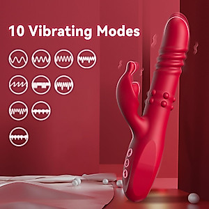 Thrusting Dildo 4 in1 Sex Toy-Couples Vibrator Adult Toys with 6 Thrusting & Rotating, 10 Vibrating Modes Dildo, G Spot Vibrator Clitoral Nipple Stimulator for Women Couple Pleasure