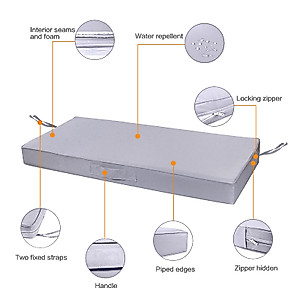 Faible Poisson Outdoor Bench Cushion and Replacement Cover, 42 x 18 Inch Waterproof Porch Swing Cushions with Handle and Anti-Slip Straps for Garden Patio Furniture