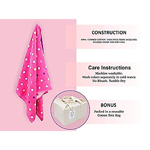 ORIGINAL KIDS 6 Piece Towel Set - Bath Time Sugar & Spice - 2 Bath Towels, 2 Hand Towels, 2 Washcloths in Bonus Tote Bag - 100% Cotton Jacquard Soft Absorbent Pool Beach Towel Gift - Pink Multicolor