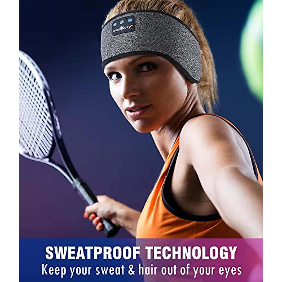 MUSICOZY Sleep Headphones Bluetooth Sports Headband, Wireless Music Sleeping Headphones Sleep Eye Mask Earbuds for Side Sleepers Workout Running Insomnia Travel Yoga Office, Pack of 2