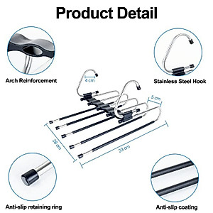 OKOMARSS Pants Hangers Space Saving, 2 Pack Stainless Steel Anti-Slip Multiple Layers Multifunctional Pants Hangers Uses Wardrobe Clothes Hangers for Pants Trousers Skirts Scarves (Black)