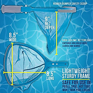 U.S. Pool Supply Professional Spa, Hot Tub, Pool Hand Leaf Skimmer Net with Grip Handle - 9" Deep Ultra Fine Mesh Netting Bag Basket, Skim & Remove The Finest Debris - Pond, Small Kid Inflatable Pool