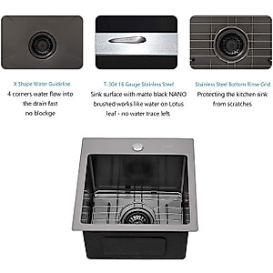 Lordear 15x20 Inch Drop In Bar Sinks Stainless Steel Single Bowl Topmount Kitchen Sink Gunmetal Black 16 Gauge Overmount RV BAR PREP SMALL Kitchen Sinks