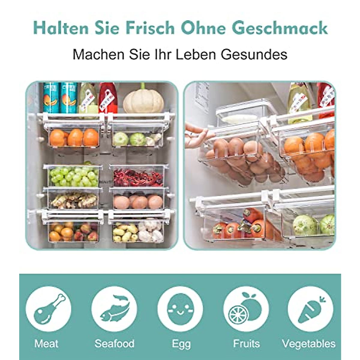 MDHAND Refrigerator Organizer Bins, Pull-Out Fridge Drawer Organizer Bins, Kitchen Refrigerator Pantry Organizer for Fruit and Vegetable, Fridge Organization fit for Fridge Shelf Under 0.6"