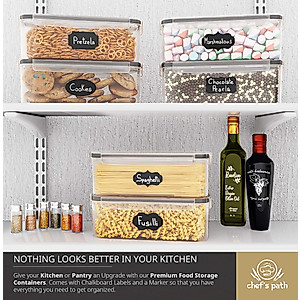 Chef's Path Airtight Food Storage Container Set (Set of 6) - Ideal for Pasta, Spaghetti & Noodles - Pasta Containers for Kitchen Organization and Storage - Plastic Canisters with Durable Lids