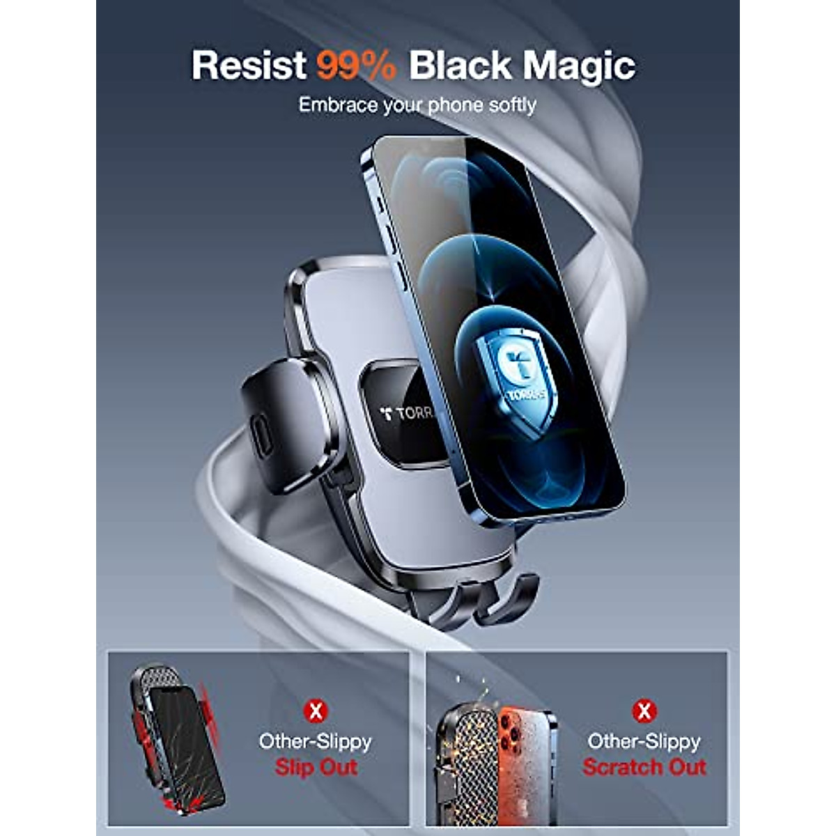 TORRAS [Full Protection Vent Phone Holder for Car [Vertical & Circle Vent Friendly] Stable Phone Mount Holder 2 in 1 Strong Clamp Air Vent Holder fits for iPhone 14 13 12 PM &Samsung 22 21 Ultra