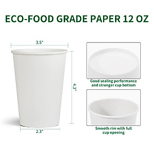 RACETOP Paper Coffee Cups 12 oz [500 pack], Paper Cups Disposable, Hot Coffee Cups, Ideal for Coffee, Beverages (12oz 500 pack white)