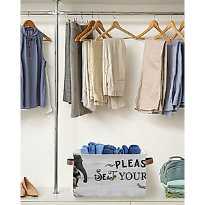 Storage Bins Cubes Waterproof Cloth Storage Basket, Elephant Sitting on Toilet Please Seat Foldable Storage Bags Closet Clothes Storage Organizers with Handles 15x11x9.5 in Rural Sunflower Wood