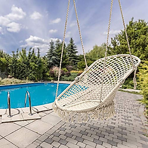 Sorbus® Lounge Chair Macrame Swing, 265 Pound Capacity, Perfect for Indoor/Outdoor Home, Patio, Deck, Yard, Garden (Cream)