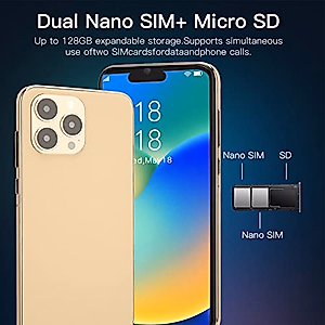 Vbestlife 6.1in Unlocked Smartphone 3G Cell Phone for Android, 6.1in HD Screen Dual Card Dual Standby Mobile Phone, 4000mAh Large Battery, Three Card Slots, Face Unlock(Gold)