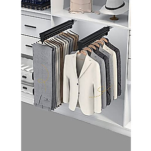 Pull Out Clothes Hanger Rod Adjustable Wardrobe Clothing Rail Hanger Rack Bar for Pants Clothes tainless Steel (35 cm/13.8 inch, Black)