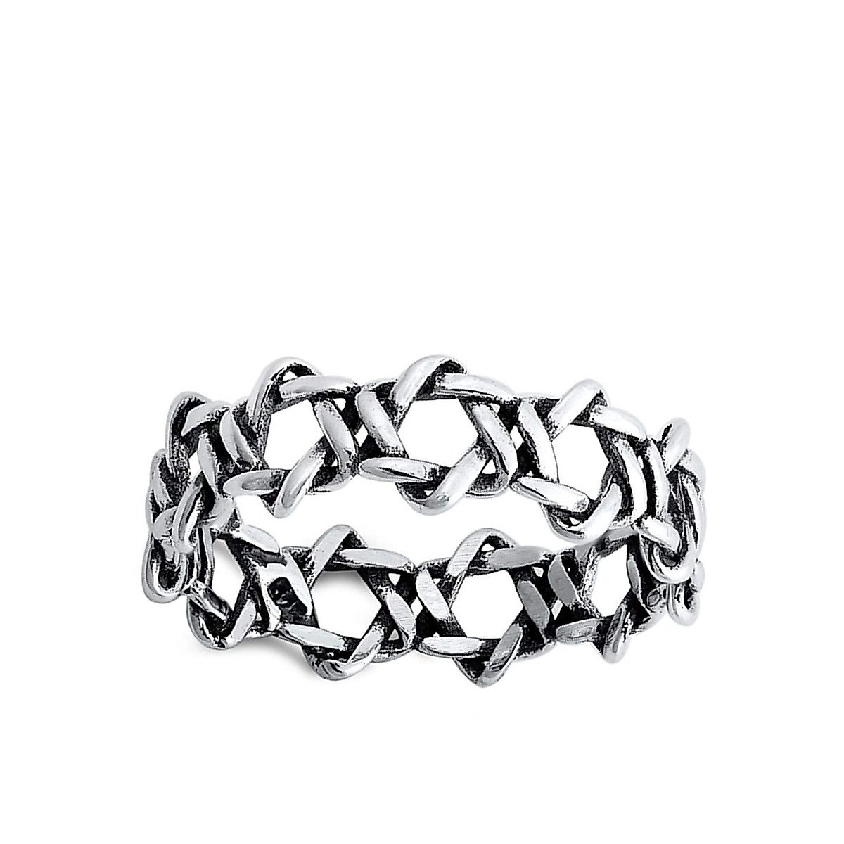 Star of David Oxidized Weave Eternity New .925 Sterling Silver Band Size 5
