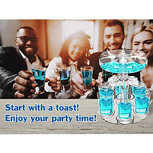 Shot Dispenser Party Drink Dispenser with 6 Shot Glasses Set - Acrylic Touchless Liquor Dispenser and Holder Shot Pourer for Beverage | Cider | Cocktail - Fun Bar Accessories Home Gifts (V2S LED)