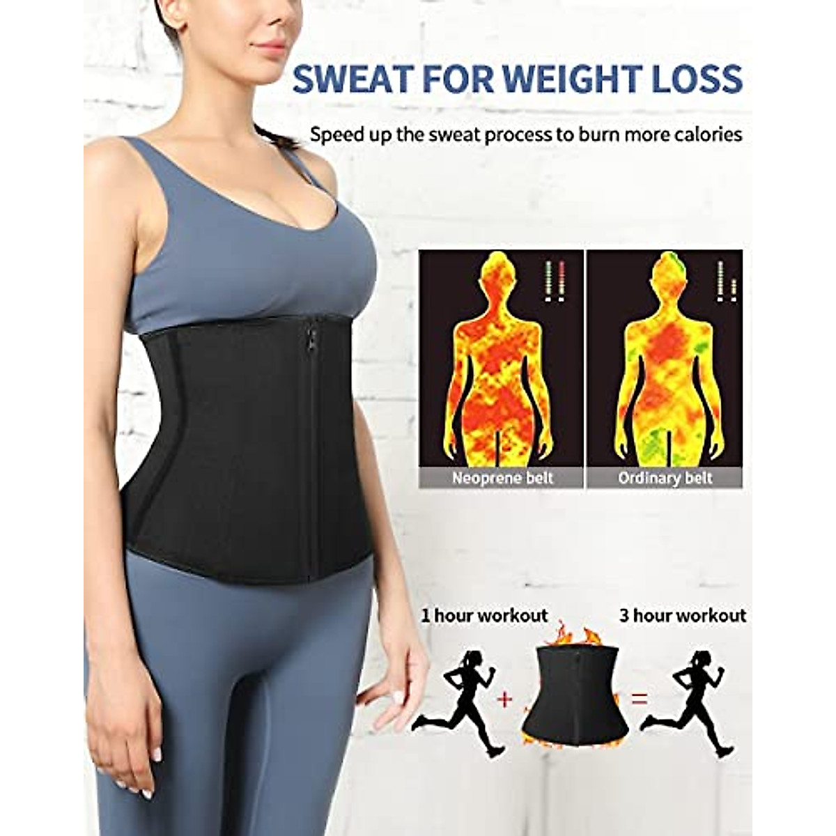 Reamphy Waist Trainer Corset Women Workout Trimmer Sweat Sports Girdle Belt Body Shaper (Black,L)