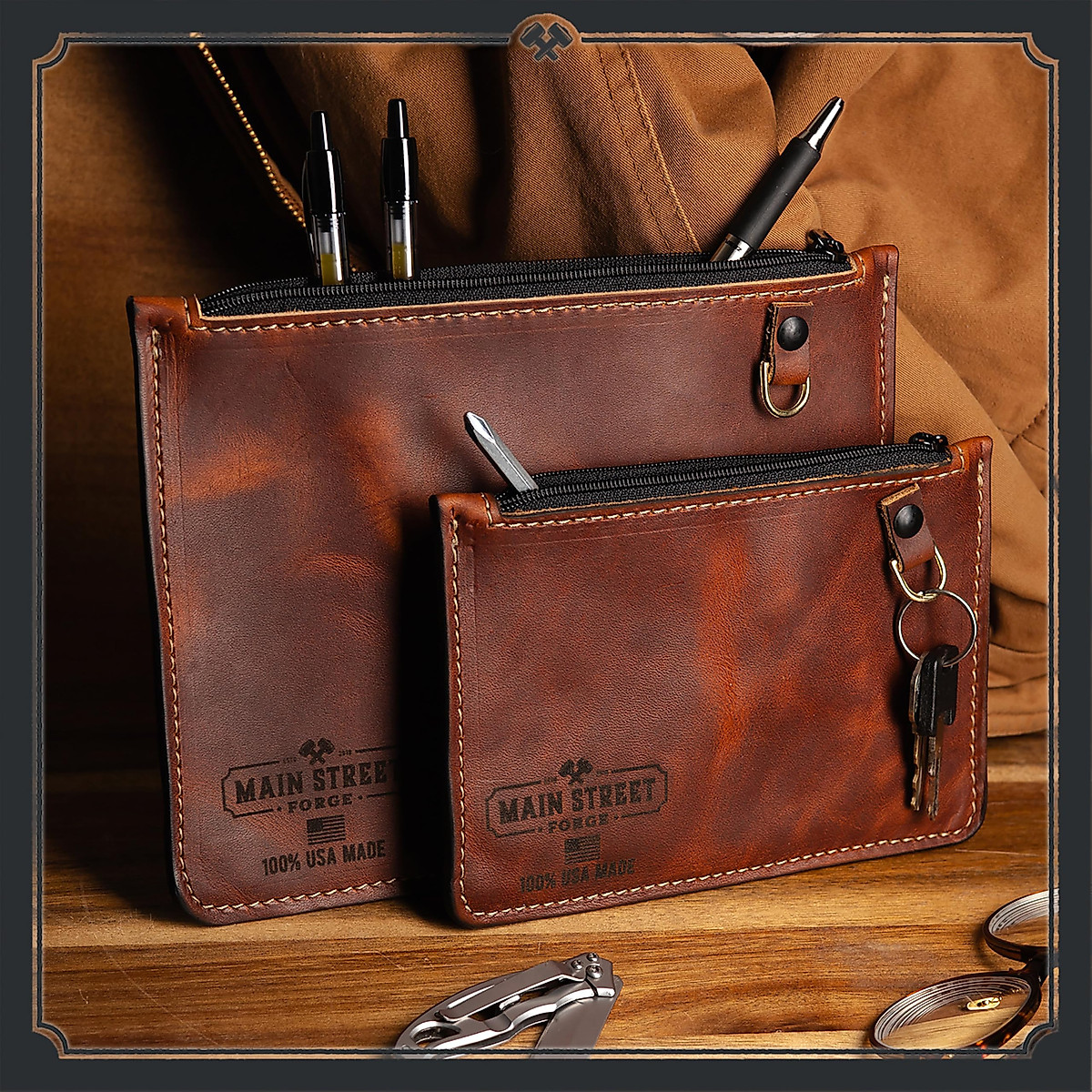 Made in USA Leather Utility Pouch | Premium Leather Pencil Case | Handmade Leather Pen Case - Durable Leather Pouch - Versatile Small Leather Bag for Office, Travel & Gifts for Men & Women