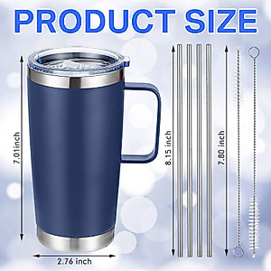 4 Pcs 20 oz Tumbler Mug with Lid and Straw, Insulated Travel Coffee Mug with Handle, Double Wall Vacuum Travel Mug Stainless Steel Sublimation Tumbler Thermal Cups, Black, Blue, White, Red