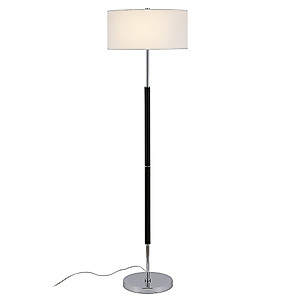 Henn&Hart 2-Light Floor Lamp with Fabric Shade in Matte Black/Polished Nickel/White, Floor Lamp for Home Office, Bedroom, Living Room