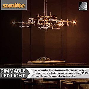 Sunlite 40263 LED Filament T12 Tubular Light Bulb, 3 Watts (25W Equivalent), 240 Lumens, UL Listed, 104 mm, Medium E26 Base, Dimmable, 2200K Amber, 6 Count