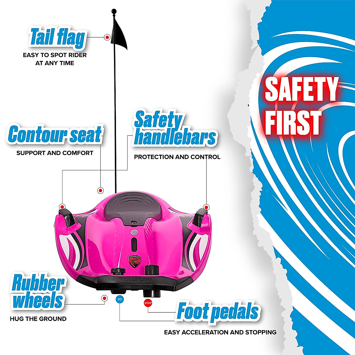 Rollplay Nighthawk Electric Ride On Toy for Ages 6 & Up with 12V 7AH Rechargeable Battery, Side Handlebars for Steering, Tall Rear Safety Flag, and a Top Speed of 6.5 MPH, Pink