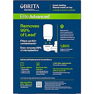 Brita Complete Faucet Mount Water Filtration System, BPA-Free Faucet Water Purifier for Sink, Filter Replaces 2,250 Plastic Water Bottles a Year, Lasts Four Months, Includes 1 System/1 Filter, White