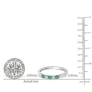 Dazzlingrock Collection 10K Round Emerald & Diamond 5 Stone Women Anniversary Wedding Band, White Gold, Size 7