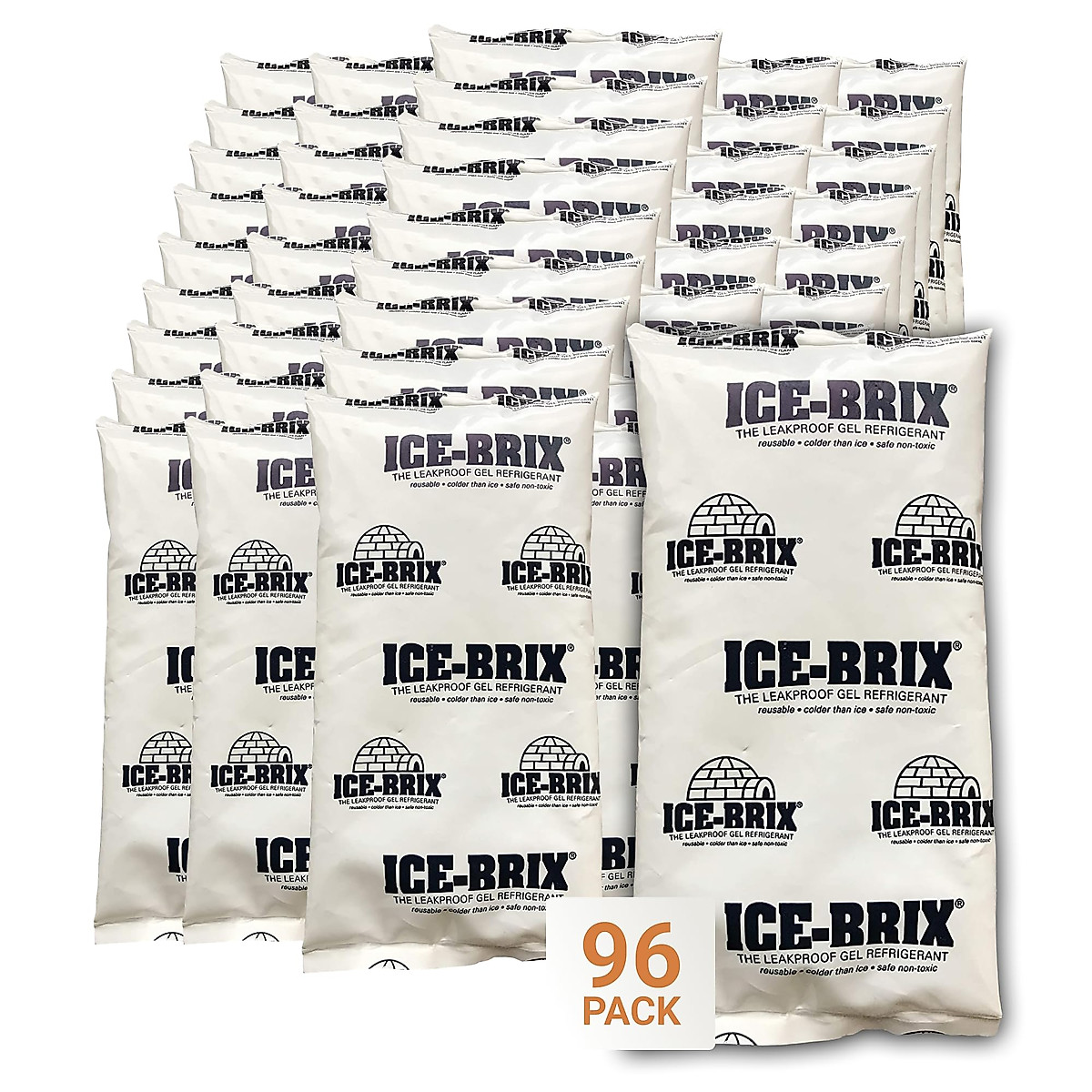 AVIDITI Ice-Brix Ice Packs: Food-Safe Reusable Refrigerant Gel Ice Packs for Instant Reliable Cold in Coolers, Shipping, or Lunch Box - 5” x 2 ¾”, (96 Pack)