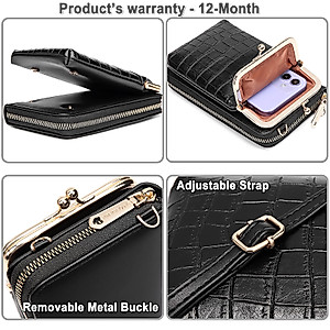 KINOUCHI Small Crossbody Cell Phone Bag for Women, Fashion Leather Shoulder Bags Travel Wallet Purse, with 6 Card Slots Adjustable Shoulder Strap