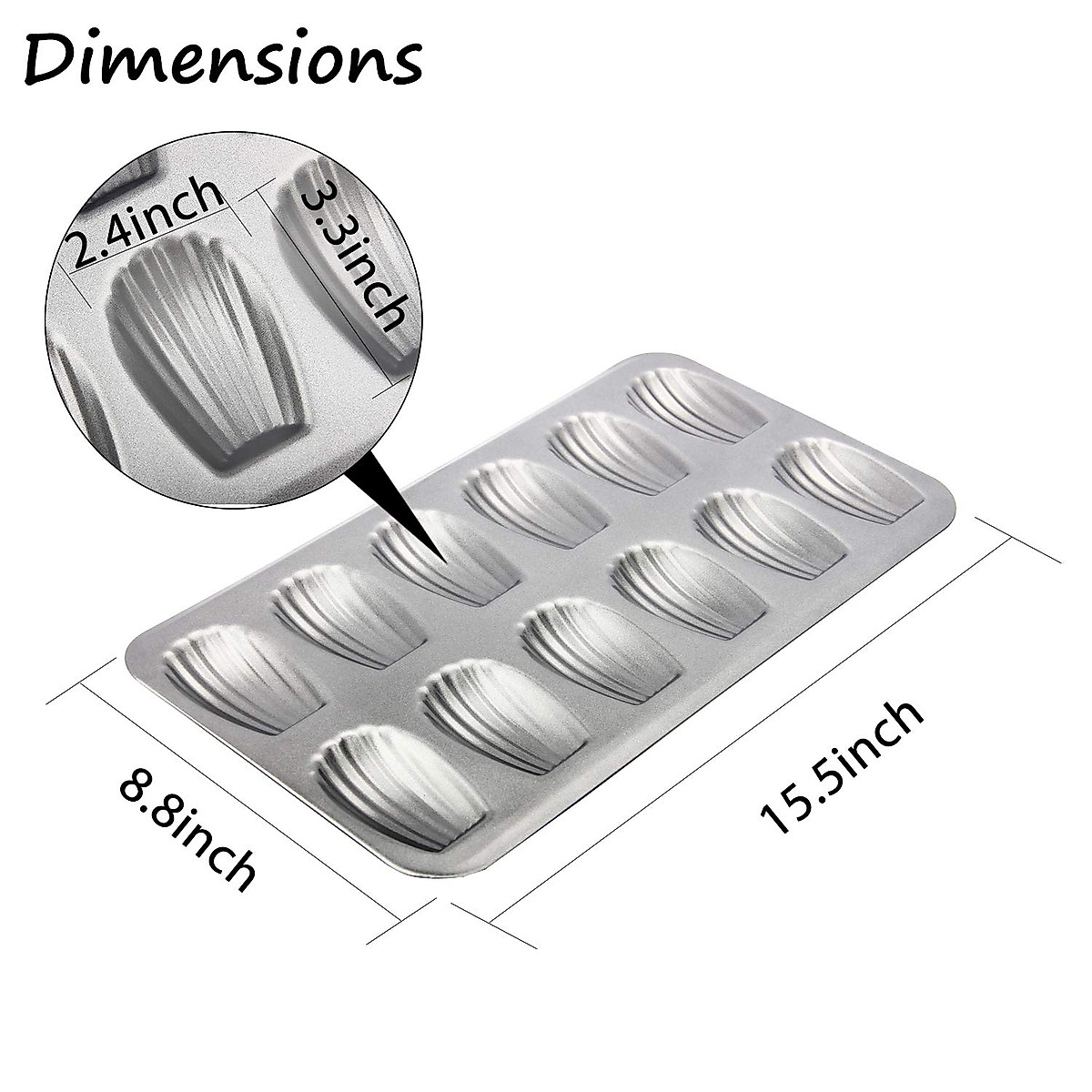 TAOUNOA Madeleine Pans, 12-Well Nonstick Baking Pans Set of 2, Heavy Duty Shell Shaped Mini Cookies Cake Mold Pan