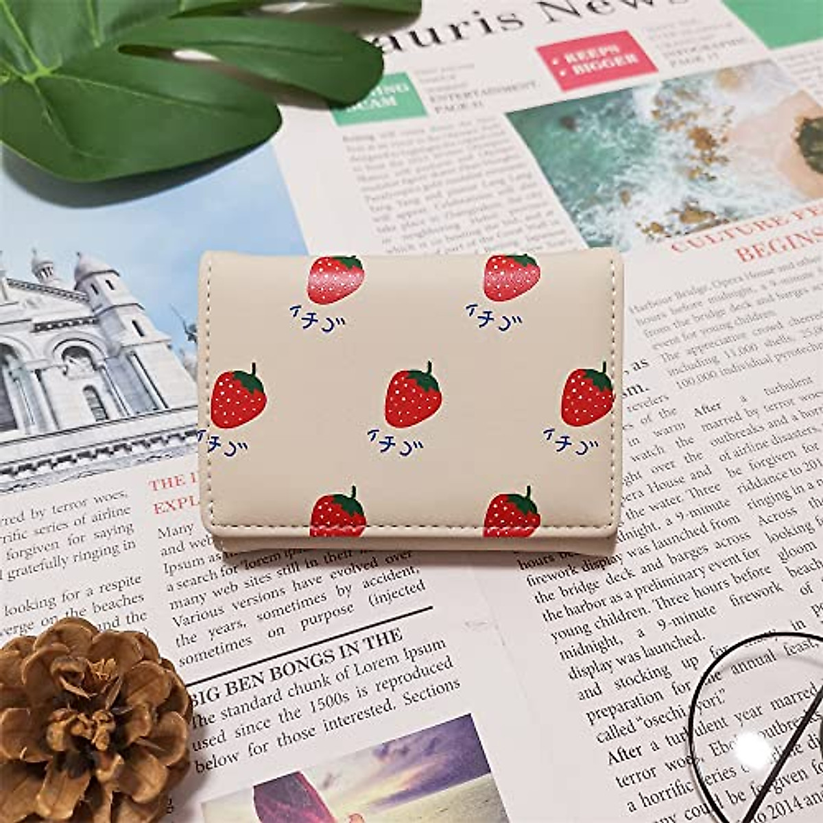 Loxepur Cartoon Fruit Tri-Fold Pu Wallet Multi-Card Slot Small Purse for Gift (Beige)