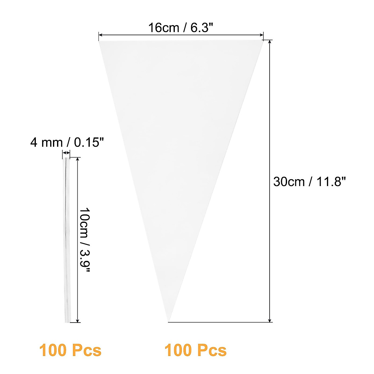 uxcell 100 Pcs Cone Cello Bags, Clear Flat Plastic Cello Treat Bags with Silver Twist Ties Candy Bags Cookie Bags for Christmas Snacks Candy Cookie Sweet