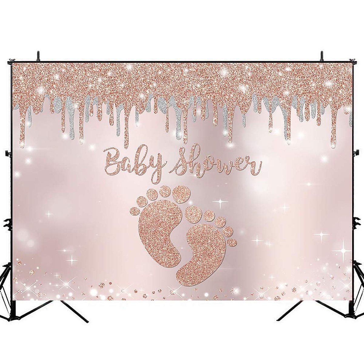 Avezano Rose Gold Baby Shower Backdrop Glitter Shimmer Little Feet Girl Baby Shower Background Vinyl Bling Rose Gold Baby Shower Backdrops Decorations (10x8)