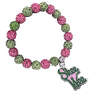 LAOBOYS JEWELLERY Alpha Kappa Alpha Paraphernalia Sorority Gift Alpha Kappa Alpha Pearl Bracelet AKA Birthday Graduation Gifts AKA Charm Bracelet for Girls Women (Green Bead Bracelet Style 2)
