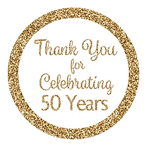 White and Gold 50th Birthday Thank You Stickers - 1.75 in - 40 Labels