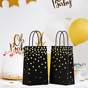 ECOHOLA Black and Gold Foil Paper Gift Bags with Black Handles, 25 Pieces Metallic Gold Foil Polka Dot for Presents, Retails, Christmas or New Year Party Favors, 9"x5.5"x3.2