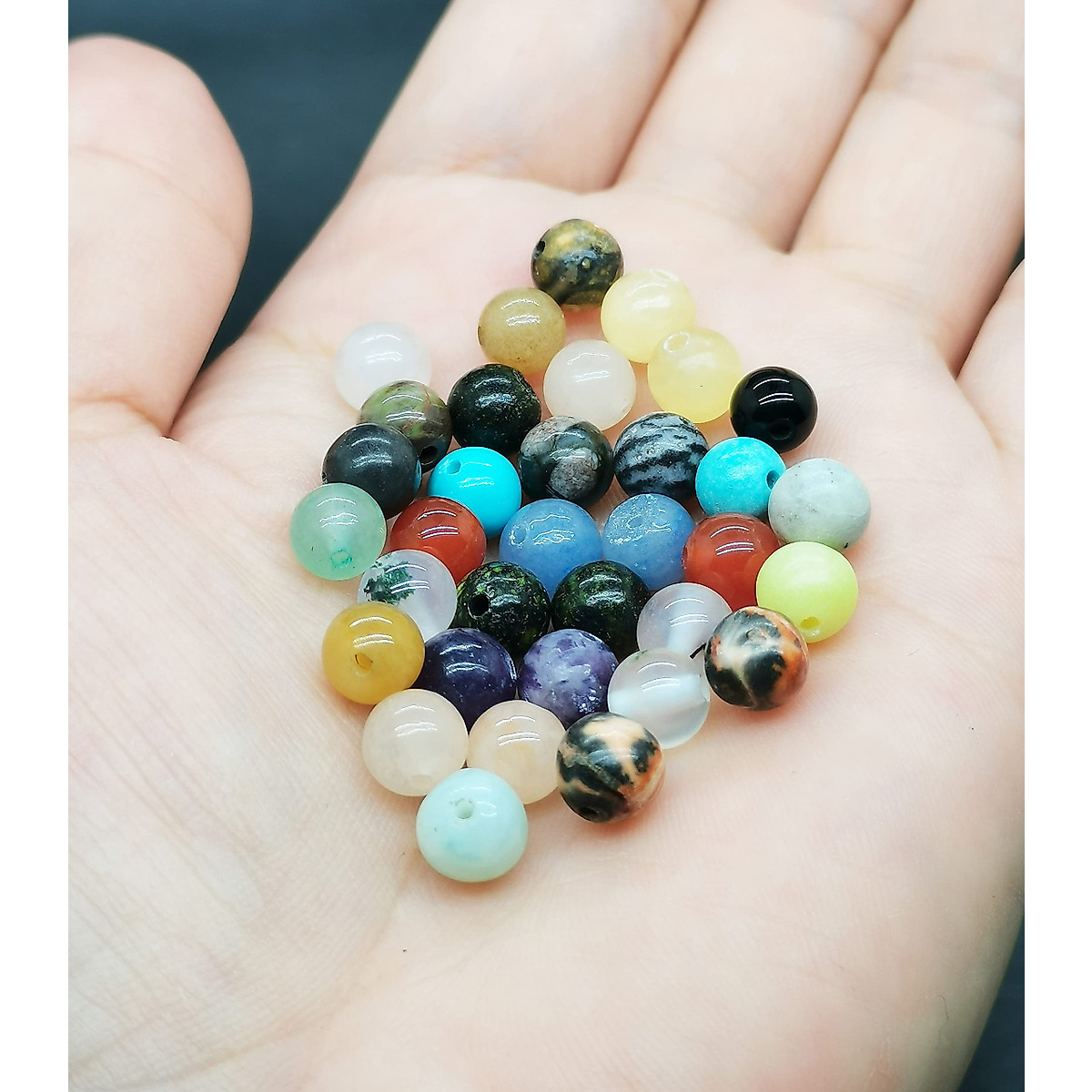 1200pcs 6mm Natural Round Stone Beads Real Gemstone Beading Loose Gemstone Hole Size 1mm DIY Smooth Beads for Bracelet Necklace Earrings Jewelry Making,Box Packed(24 Material -A,6mm)