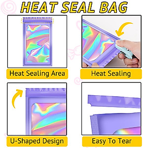 TIFICAL Holographic Sample Resealable Bags for Small Business, Foil Freshies Bags for Food Storage,Packaging, Eyelash, Jewelry, Lip Gloss,Smell Proof, 100 PCS
