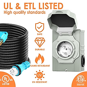 CircleRiver 50 Amp 25FT Generator Cord and Power Inlet Box Combo Kit NEMA 14-50P Male to SS2-50R STW 6/3+8/1 AWG 125/250V Twist Locking with Inlet Box for Generator to House