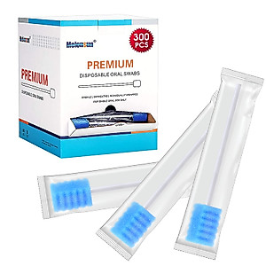 300 Pcs Oral Swabs-Unflavored & Sterile Disposable Dental Swabsticks for Mouth Cleaning- Individually Wrapped (Dental Blue)