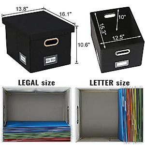 SUPERJARE File Box for Hanging Files, Set of 2, Storage Office Box with 60 lbs Weight Capacity, Filing Box with Durable MDF Board & Linen Fabric, File Storage Organizer for Letter/Legal - Black