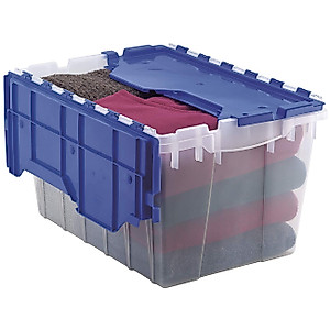 Akro-Mils 12-Gallon Plastic Stackable Storage KeepBox Tote Containers with Attached Hinged Lid