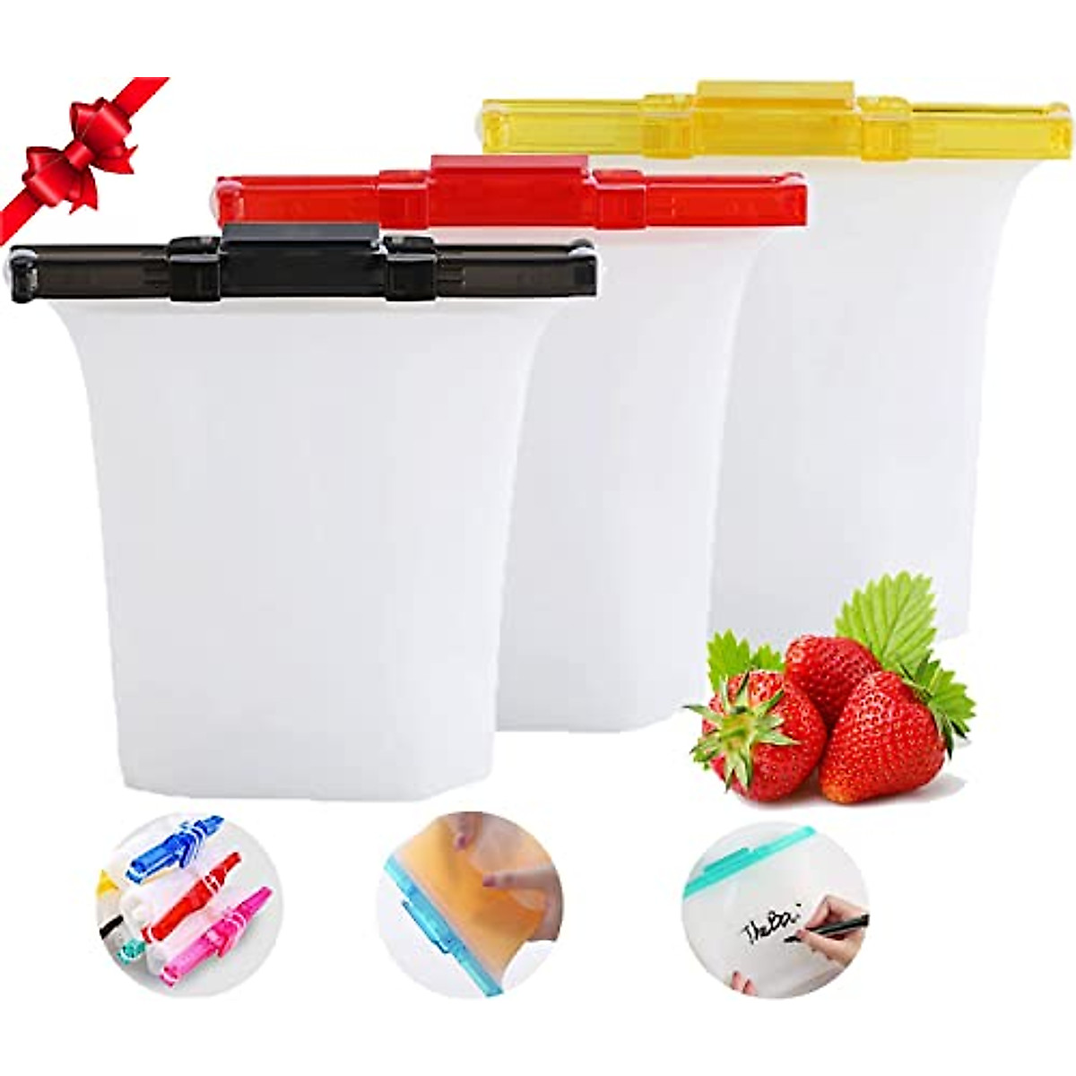 Reusable Silicone Bags, Reusable Sandwich Bags, Stand Up Leakproof Silicone Bags,Microwave, Dishwasher Safe-3Pack