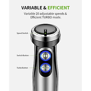 LIMENT 5-in-1 Multi-Purpose Hand Blender, 20-Speed Immersion Blender, Heavy Duty & Low-Noise DC Motor, With Food Chopper, Whisk, Milk Frother, Mixing Beaker, BPA-Free