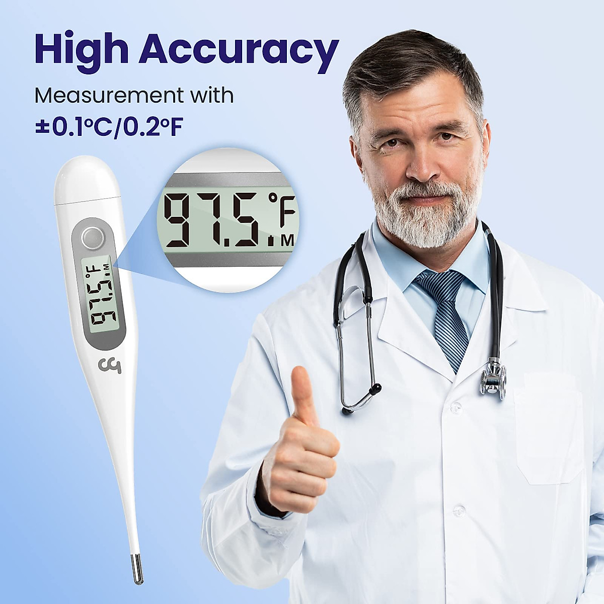 Thermometer for Adults, Oral Thermometer for Fever, Thermometer with Fever Alert, Memory Recall, C/F Switchable, Rectum Armpit Reading Thermometer for Whole Family, Gray