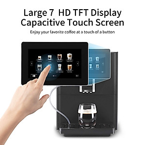 Hipresso Super-automatic Espresso Coffee Machine with Large 7 Inches HD TFT Display for Brewing Americano,Cappuccino, Latte, Macchiato,Flat White, Espresso Drinks
