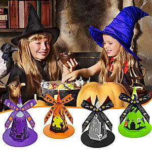 Golden Associate Halloween Party Favors for Kids, 24 Pack Witch Hat Shaped Treat Bag Fillers with 266 Pcs Non-Candy Treats Toys Bulk, Goodies Classroom Prizes Handouts Gifts