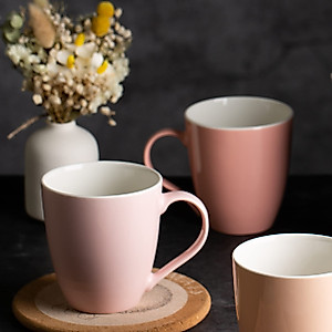 MIWARE 18 Ounce Porcelain Mugs, Set of 4, Coffee, Tea and Cocoa Mug Set, Different Shades of Pink
